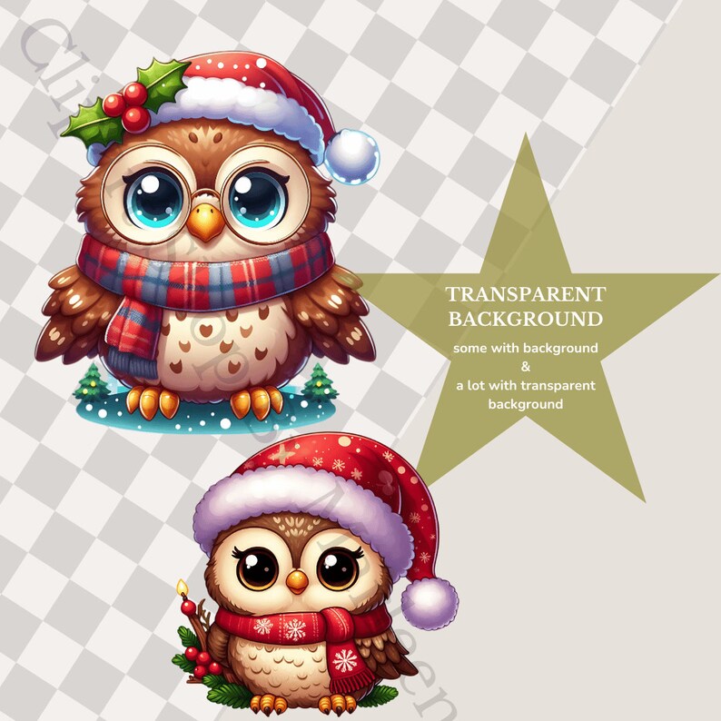 Christmas Owl Clipart Bundle | Holiday Illustrations (digital Download ...