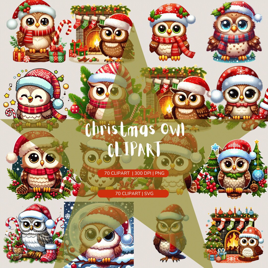 Christmas Owl Svg Png Clipart Bundle | Holiday Winter Xmas Clip Art ...