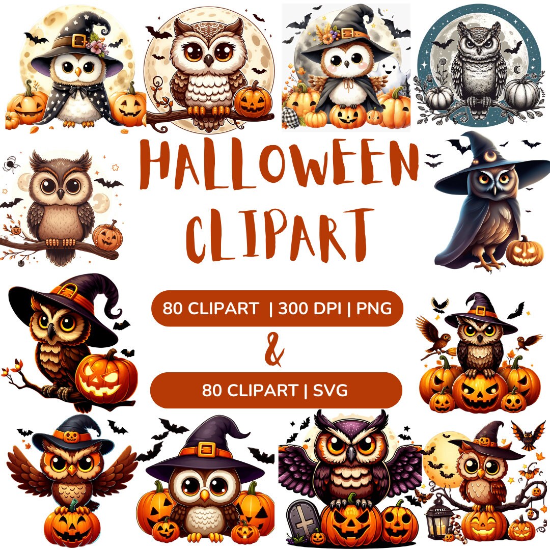 Halloween Svg Png Clipart Bundle Spooky Season Svg Owl Fall Pumpkin ...