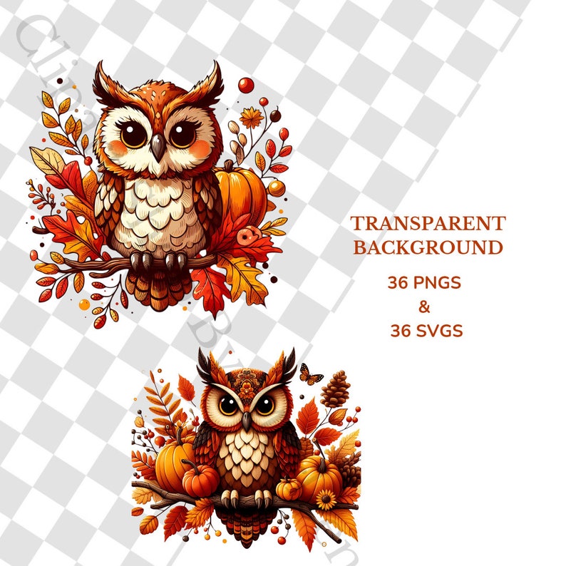 Fall Owl Clipart Bundle | Cozy Autumn Graphics (SVG, PNG) - Etsy