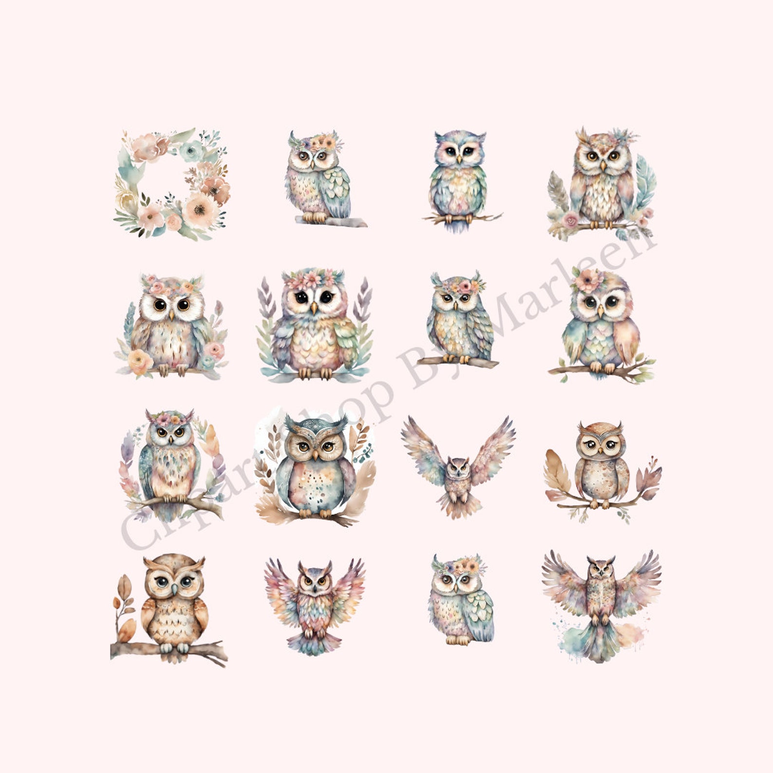 Boho Owl Clipart Bundle | Watercolor Baby Animals (digital Download) - Etsy