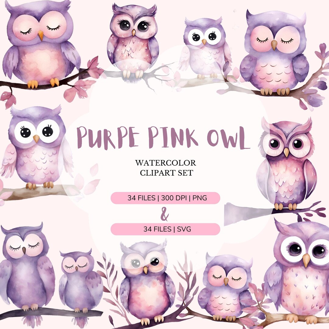 Pink Purple Cute Owl SVG PNG | Baby Animal Clip Art Svg Png ...
