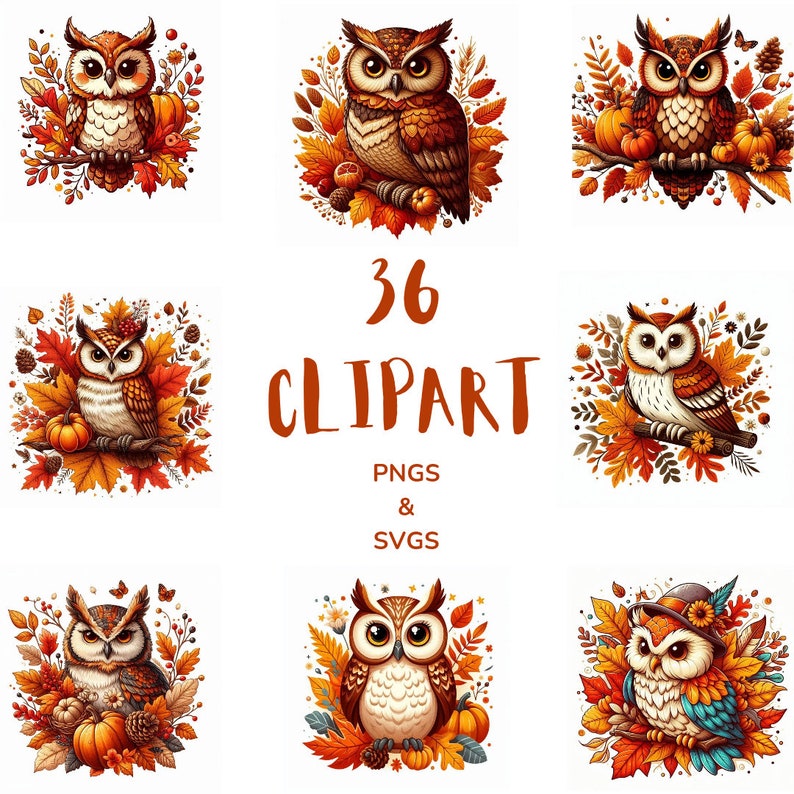 Fall Owl Clipart Bundle | Cozy Autumn Graphics (SVG, PNG) - Etsy