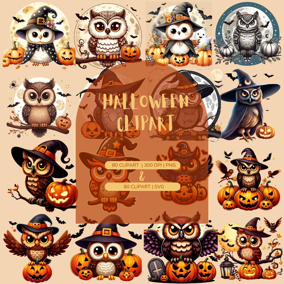 Halloween Svg Png Clipart Bundle | Spooky Season Svg | Owl Fall Pumpkin ...