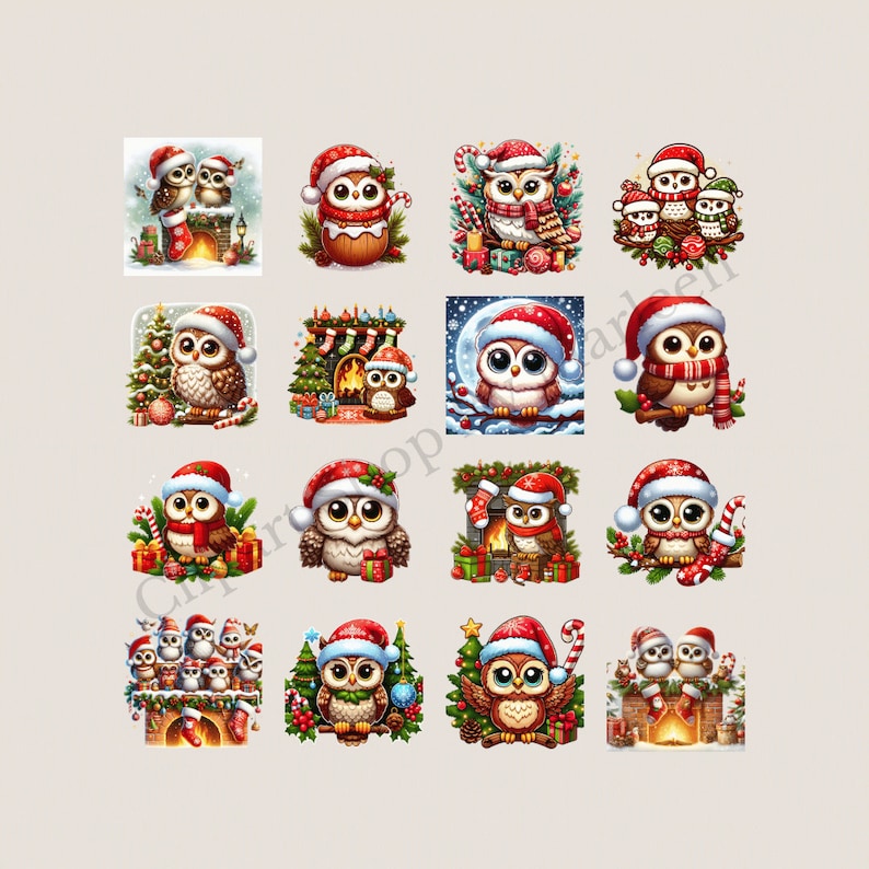 Christmas Owl Svg Png Clipart Bundle | Holiday Winter Xmas Clip Art ...