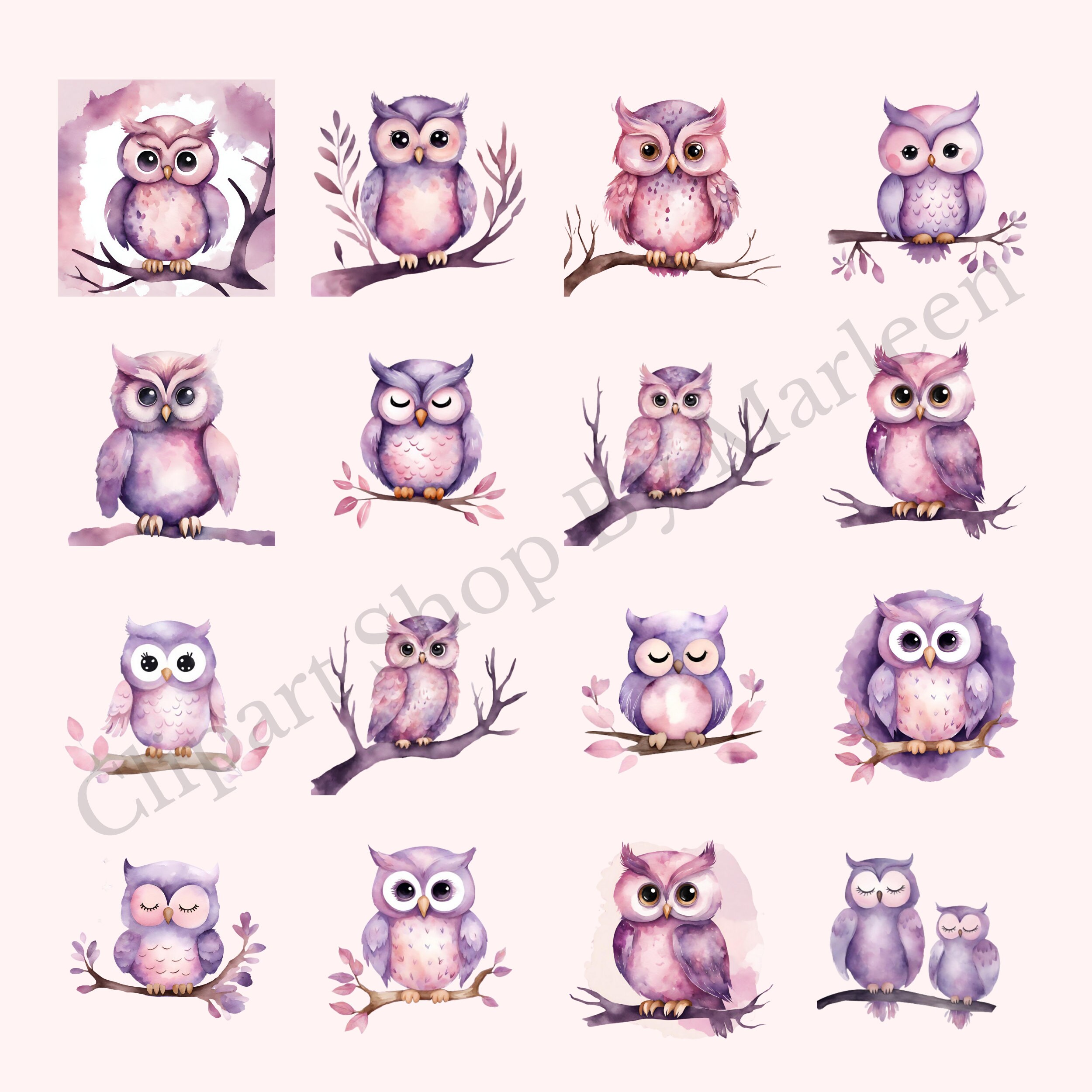 Pink Purple Cute Owl PNG | Baby Animal Clip Art Png | Watercolor Owls ...