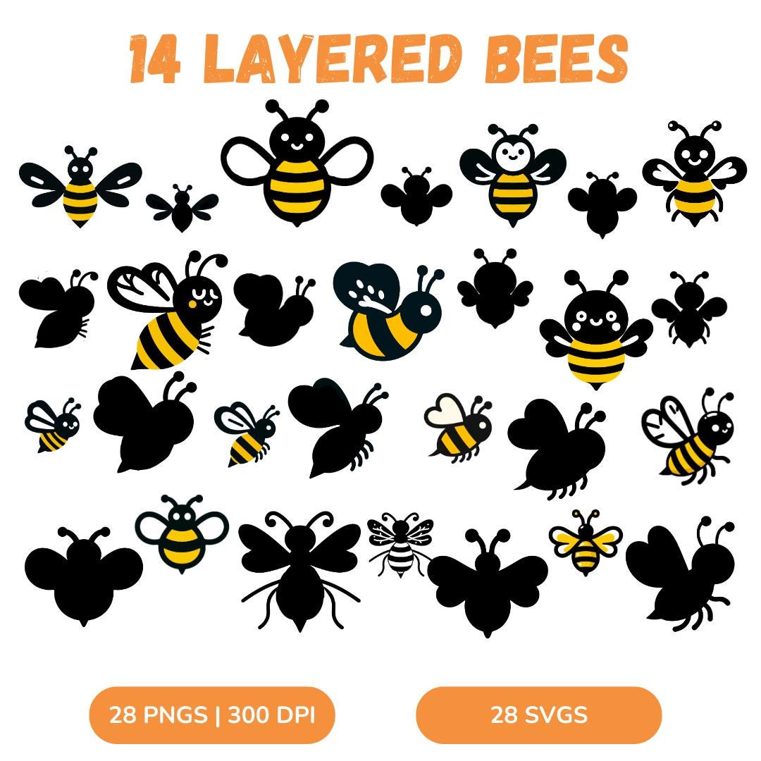 Layered Bee SVG | Honeybee Clipart, Silhouette Cut Files (digital ...