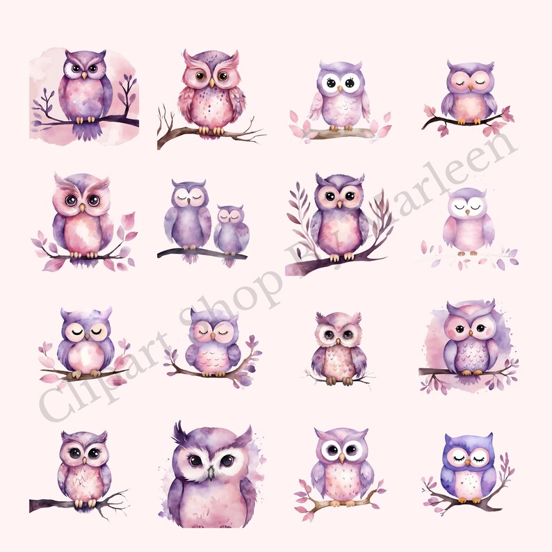 Pink Purple Cute Owl PNG | Baby Animal Clip Art Png | Watercolor Owls ...