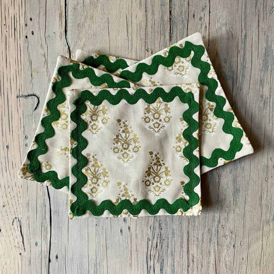 Green and Gold Ric Rac Coasters Set of 4 - Etsy