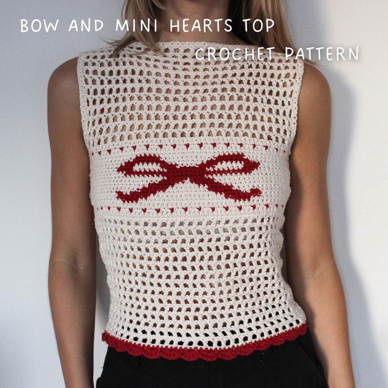 Bow Top Crochet Pattern – Bow & Mini Hearts Design Made-to-measure - Etsy
