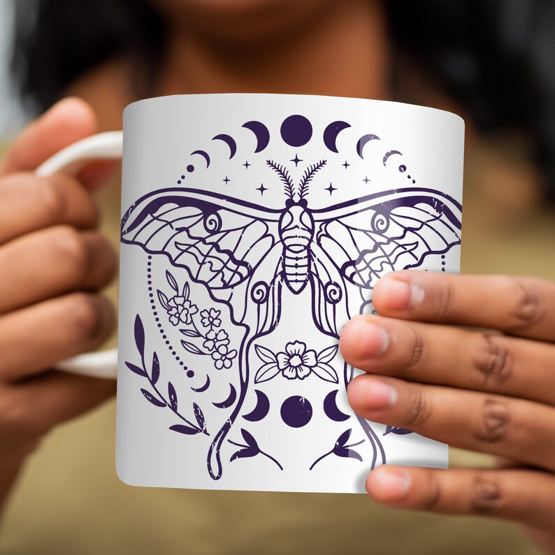 Boho Moth Design Ceramic Coffee Cup Nature Lover Outdoor Enthusiast ...