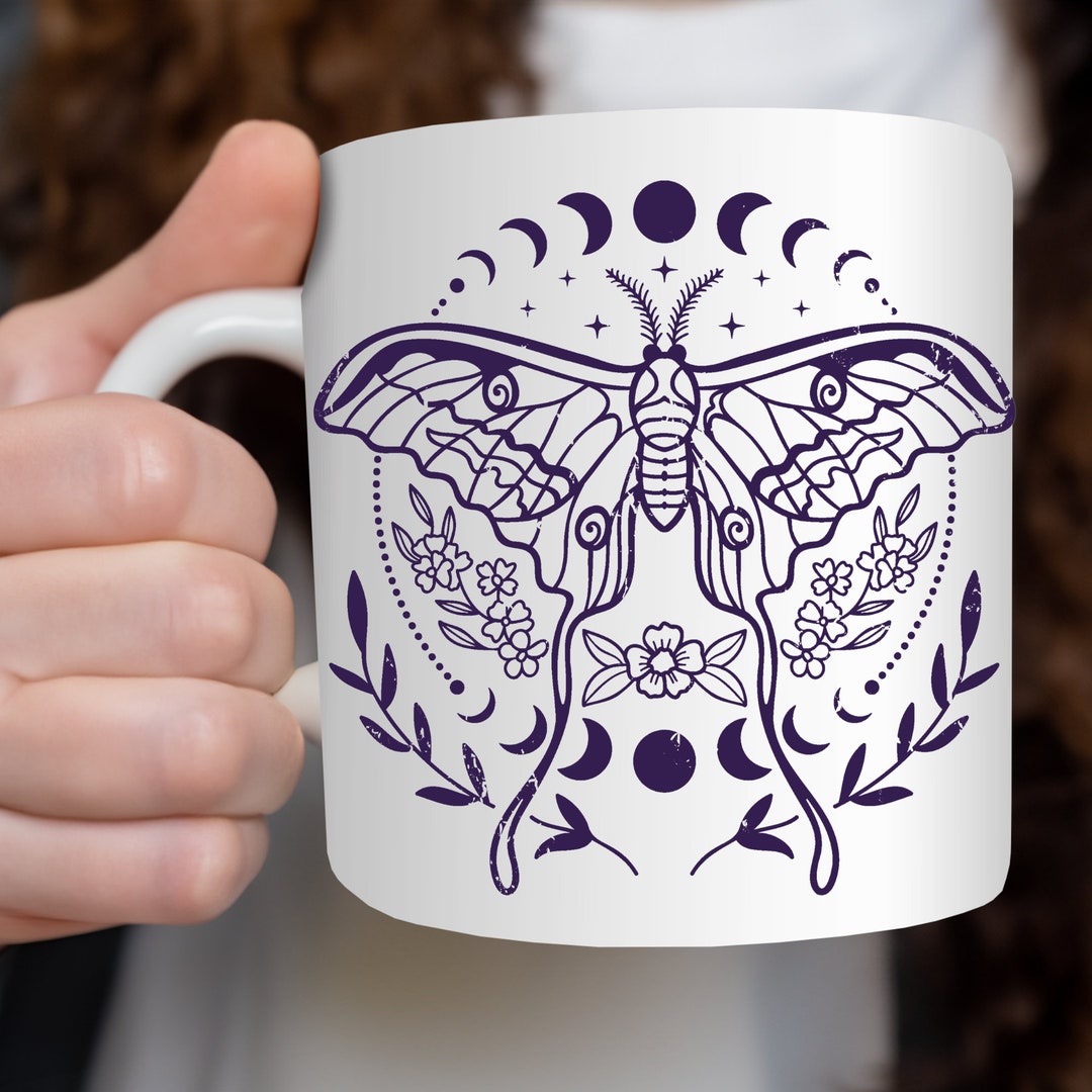 Boho Moth Design Ceramic Coffee Cup Nature Lover Outdoor Enthusiast ...