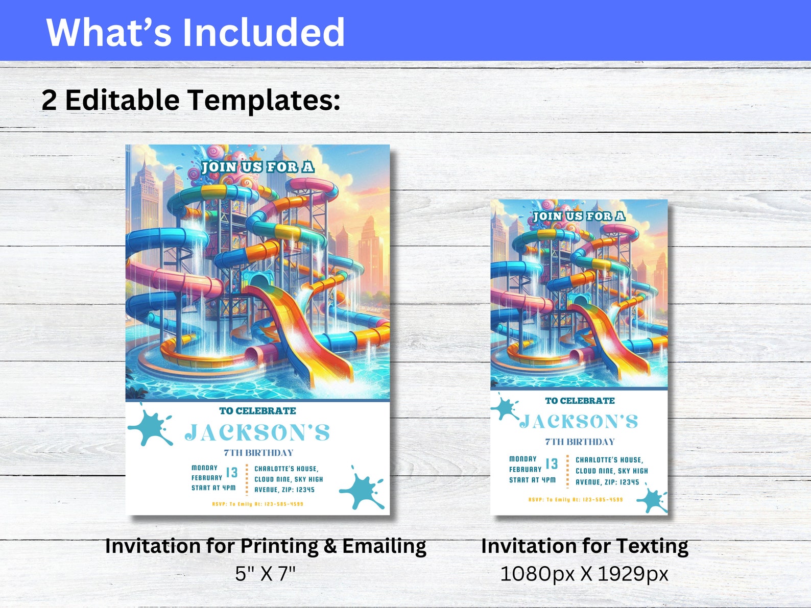 Water Slide Birthday Invitation, Backyard Waterslide Splash, Pool Party ...