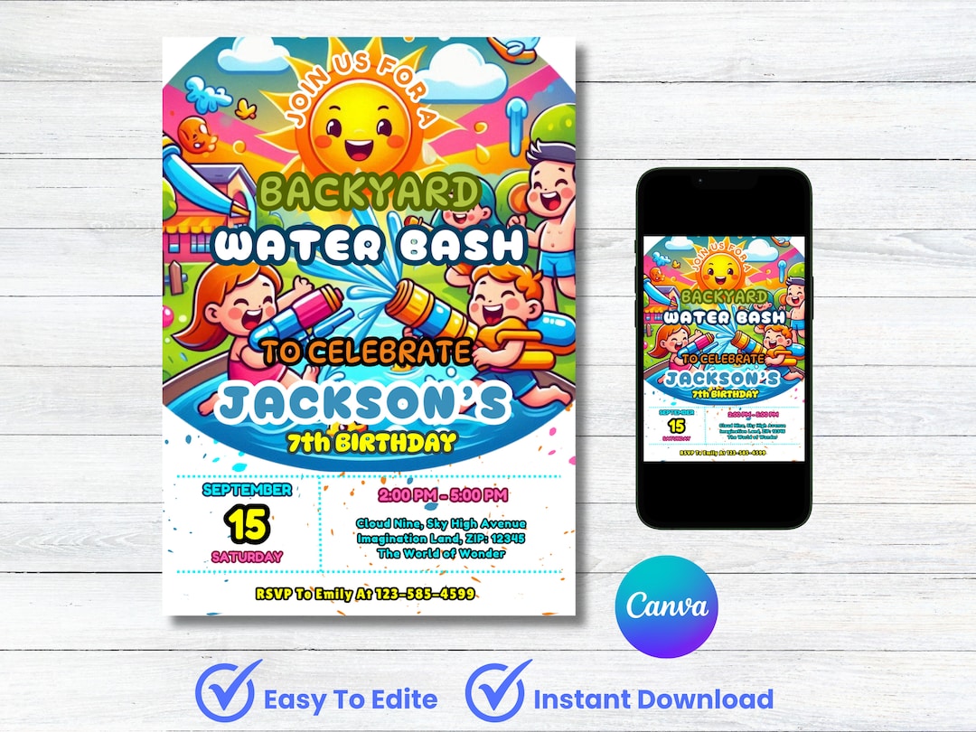 Water Gun Birthday Invitation, Splash Party Invite, Water Gun Birthday ...