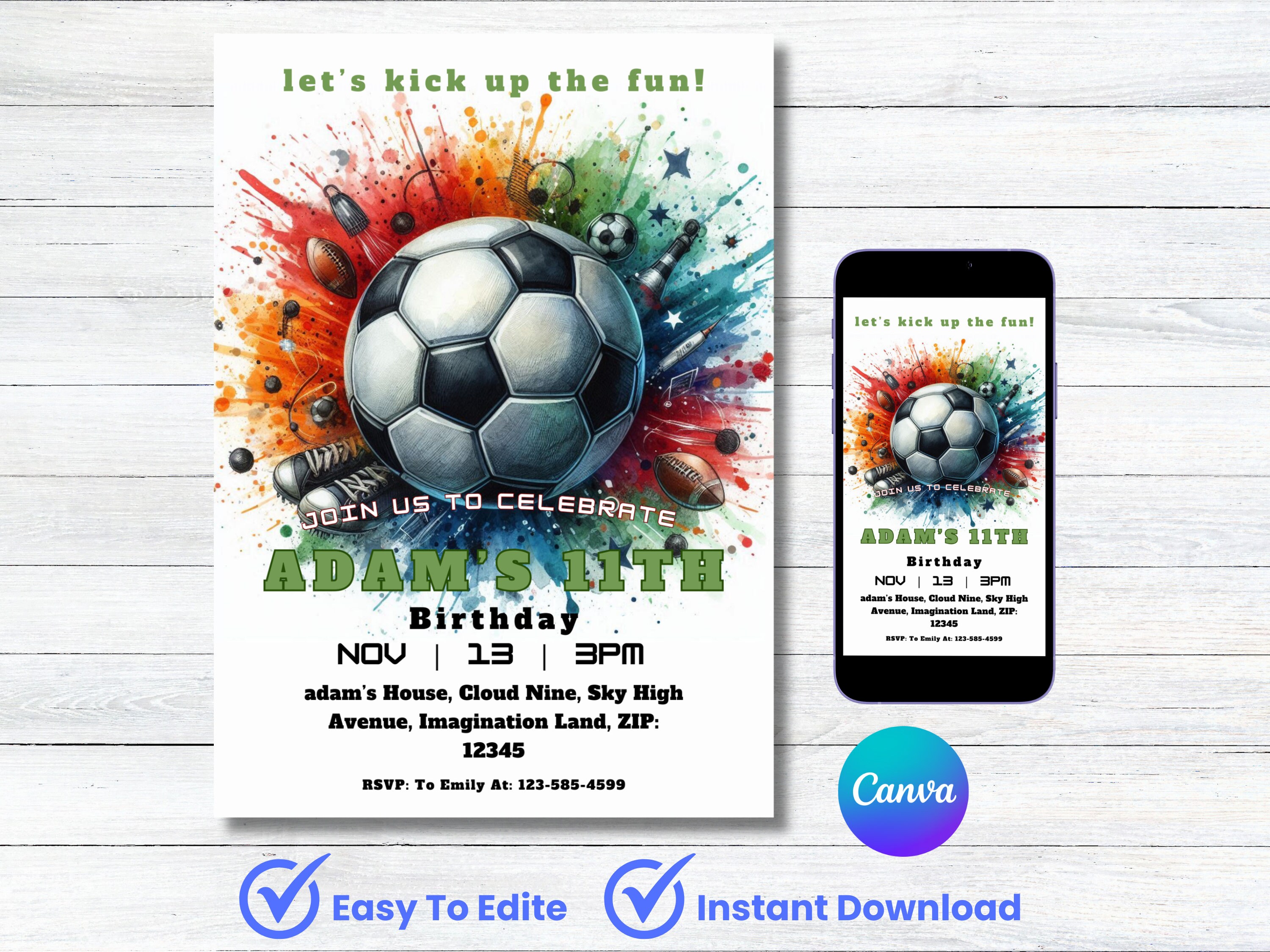 Editable Soccer Birthday Invitation Template, Soccer Birthday Invite ...