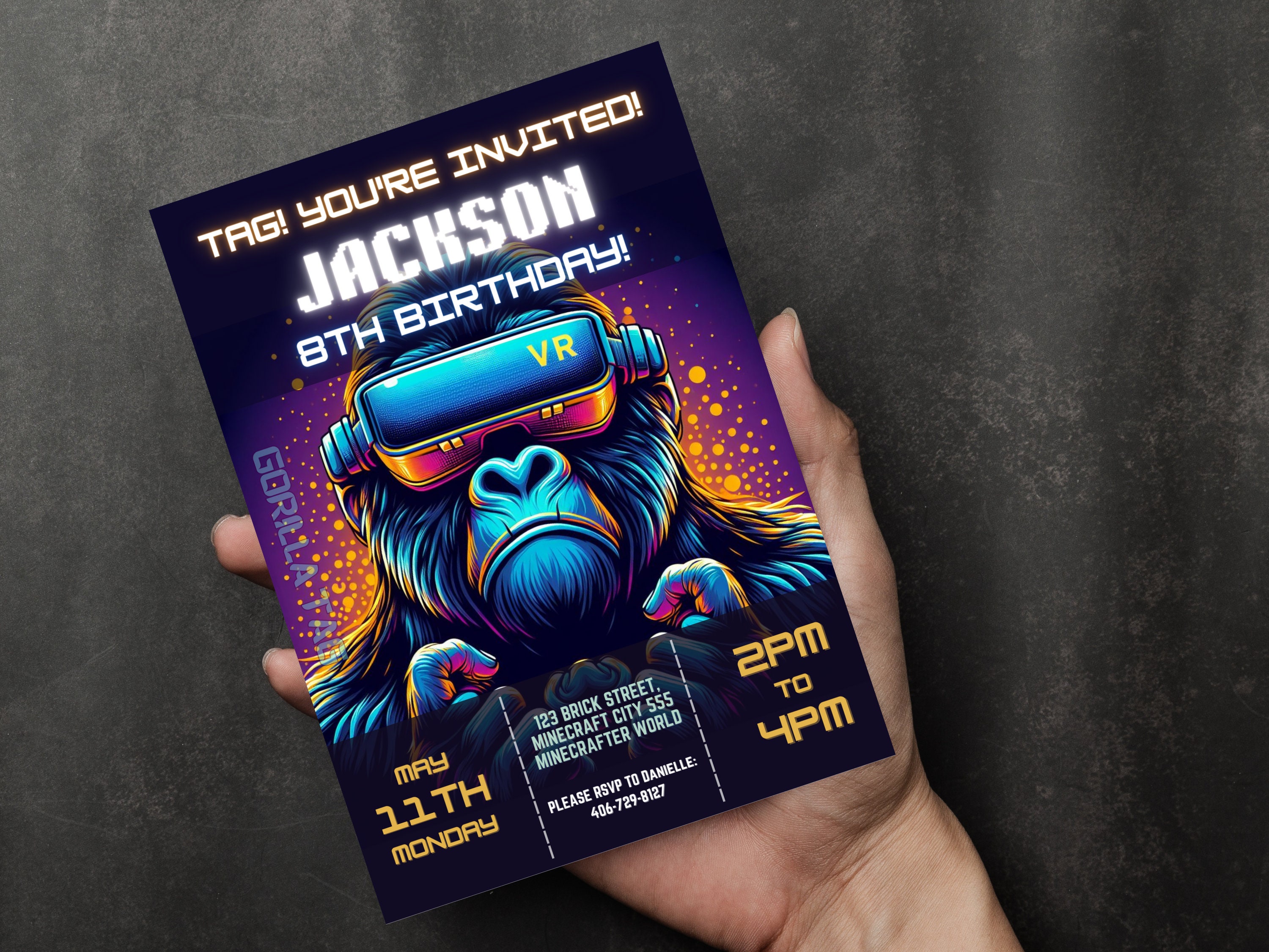 Gorilla VR Birthday Invitation, VR Birthday Invitation, Tag Birthday ...