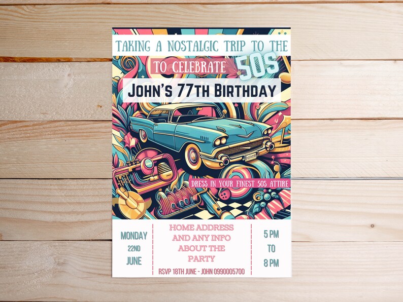 50s Birthday Invitation, Retro 50s Birthday Bash Invite - Vintage ...