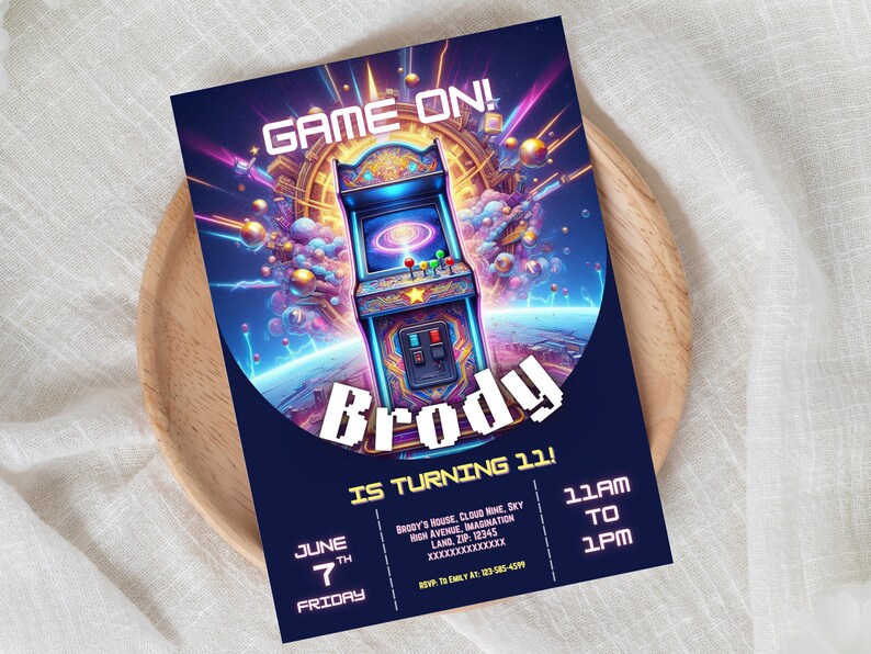 Editable Arcade Birthday Invitation, Arcade Party Invitation, Gamer ...