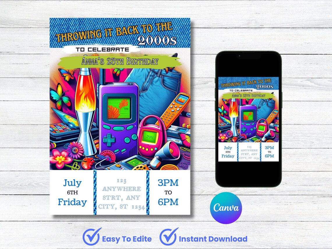 Early 2000s Themed Party Invitation, Editable 2000s Birthday Party ...