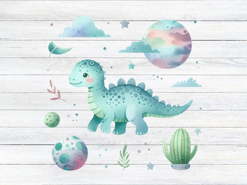 Blue Baby Dinosaur Clipart Set, Watercolor Baby Dino Bundle, Baby ...