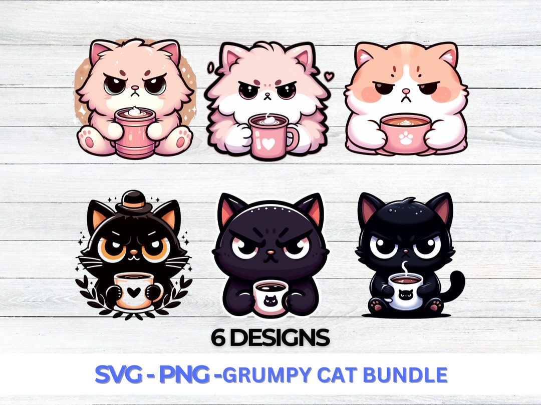 Grumpy Coffee Cat SVG Bundle, High-resolution Instant Download ...
