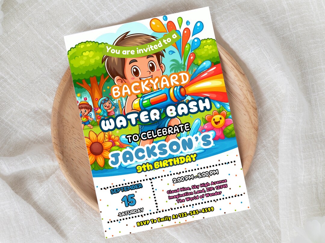Water Gun Birthday Invitation, Boys Splash Party Invite, Water Gun ...