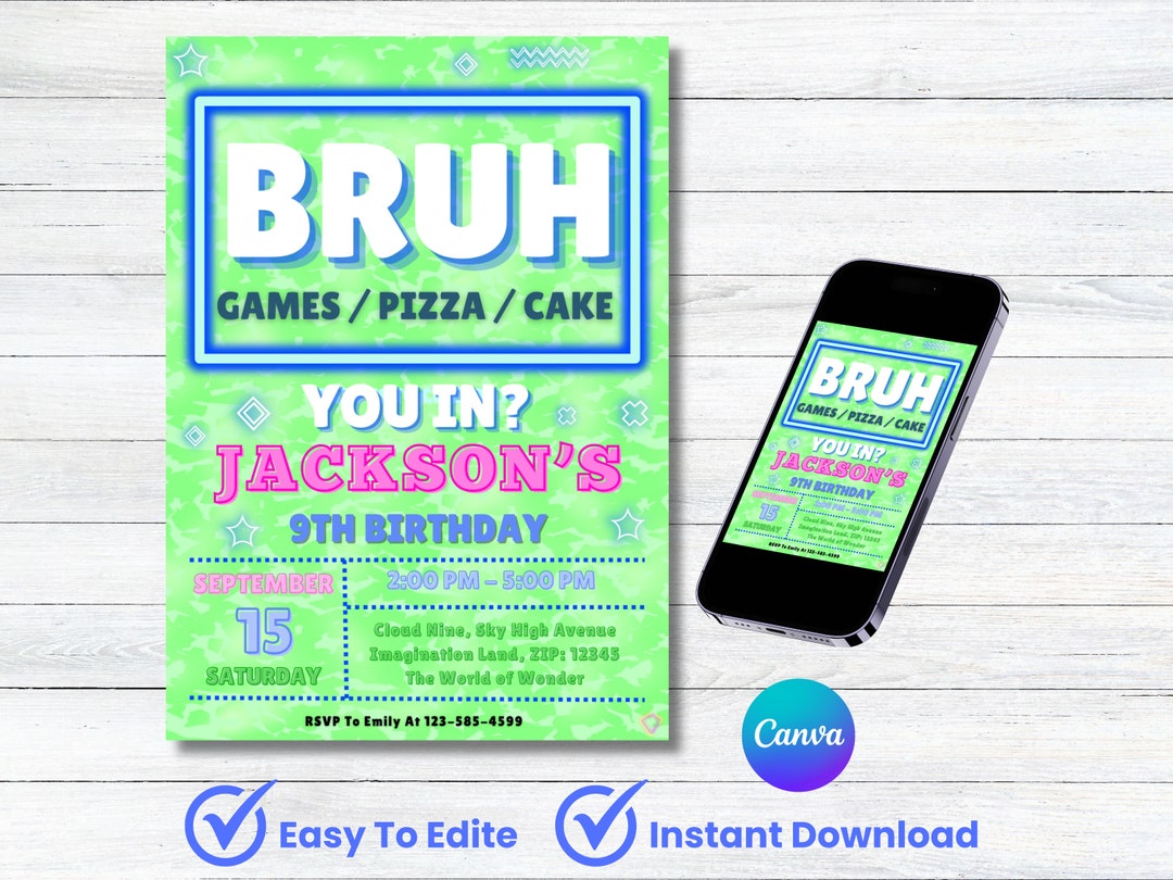 Bruh Birthday Invite, Boy Birthday Party Invitation, Bruh It's My B Day ...