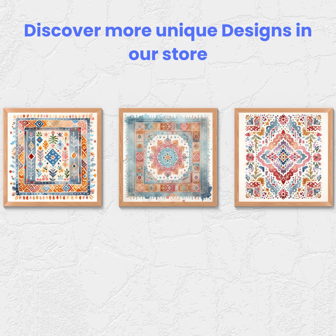 Moroccan Square Rug Art Print, Watercolor Handmade Moroccan Wall Art ...