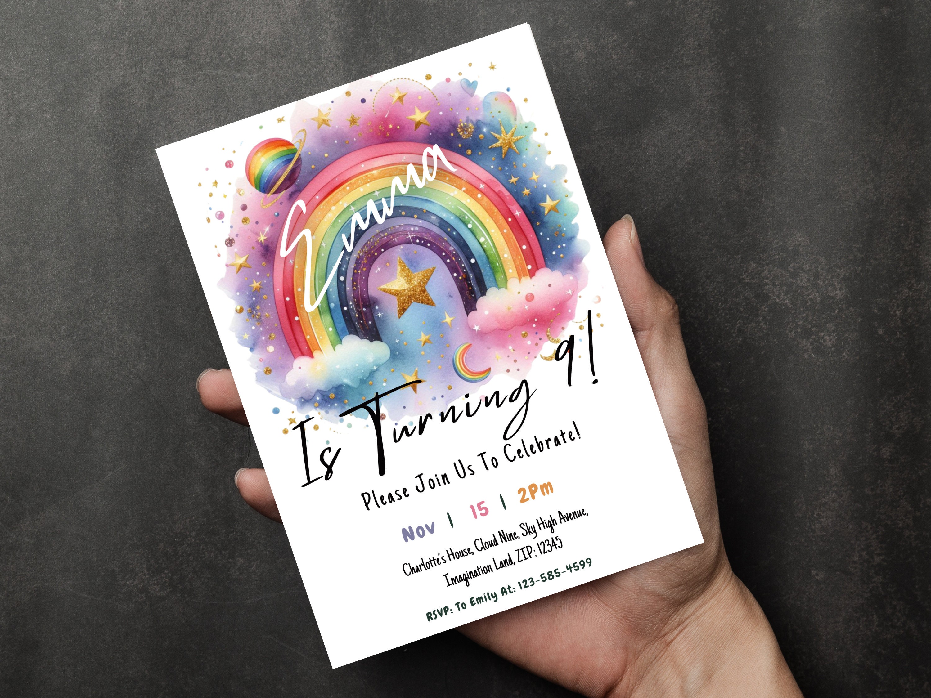 Rainbow Birthday Invitation, Rainbow Digital Invite, Rainbow Birthday ...