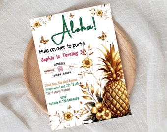 Aloha Birthday Invitation, Pineapple Invitation, Birthday Invitation ...