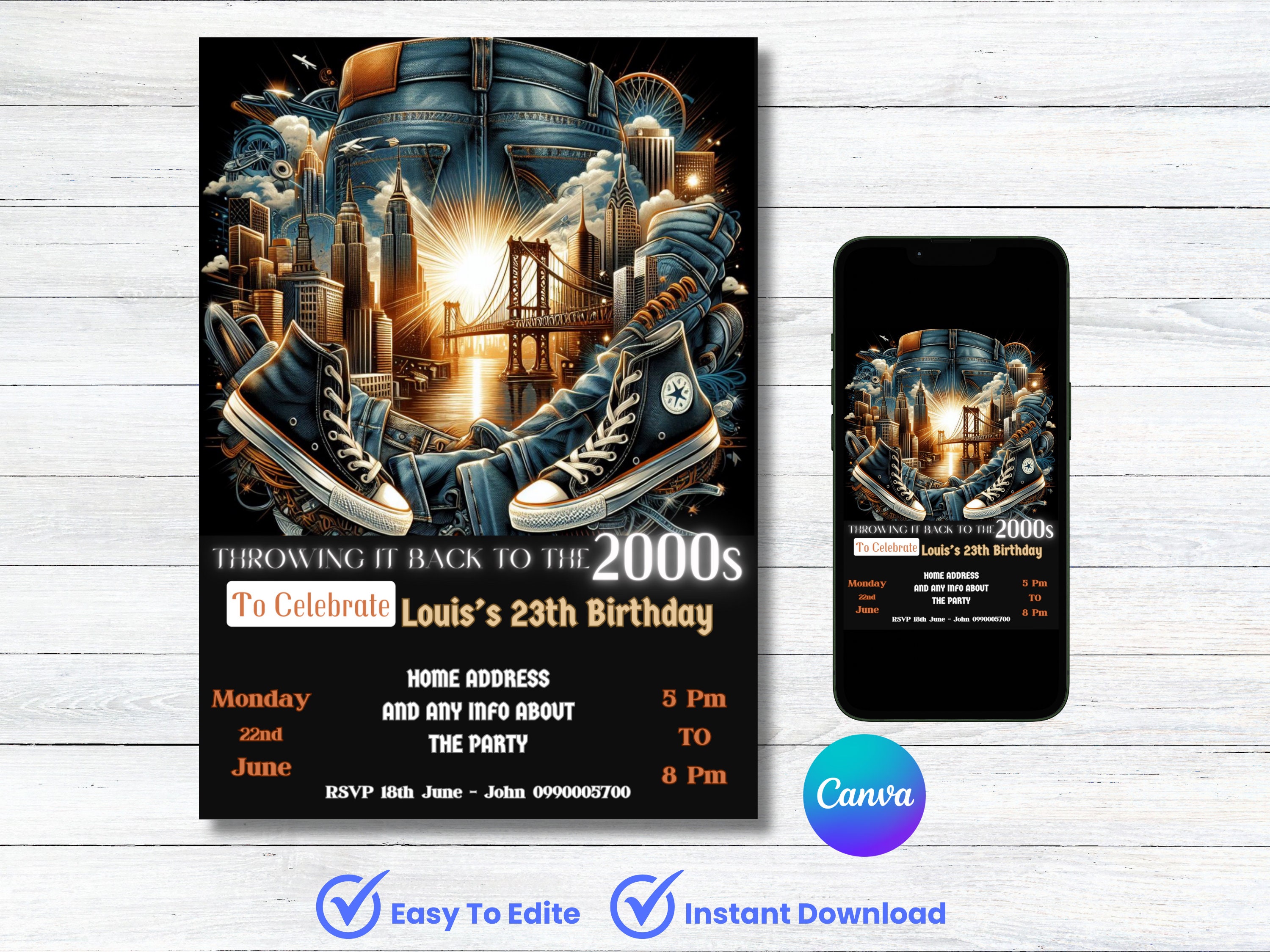 Y2k Birthday Invite, Editable 2000s Party Invitation, Retro Y2K ...