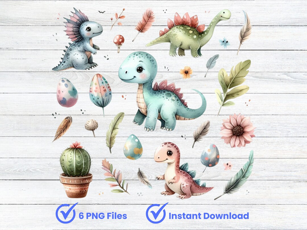 Watercolor Dinosaur Clipart Set, High-res PNG Files for Nursery Art ...