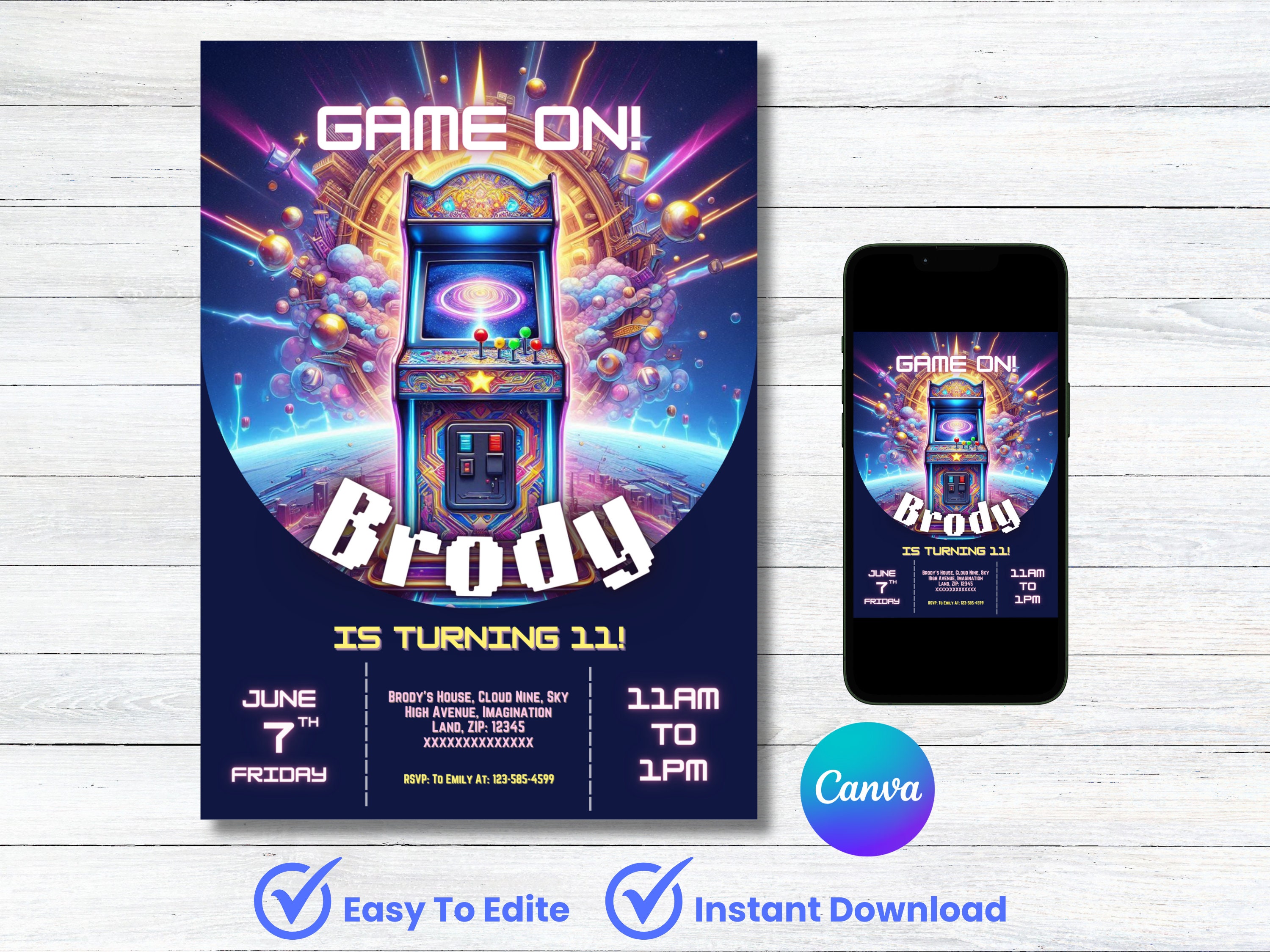 Editable Arcade Birthday Invitation, Arcade Party Invitation, Gamer ...