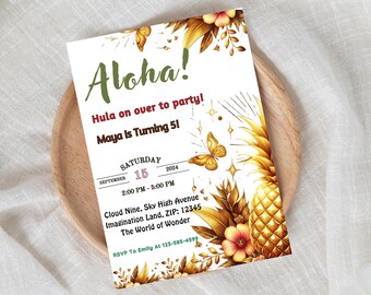 Aloha Birthday Invitation, Pineapple Invitation, Birthday Invitation ...