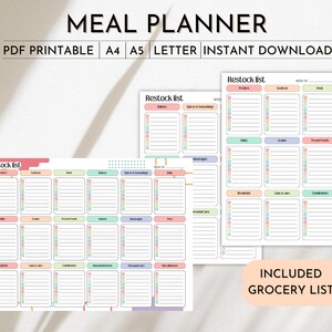 Weekly Meal Planner Printable, Weekly Food Diary, Food Journal, Grocery ...