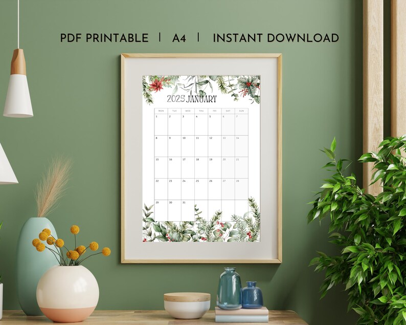 PDF Printable Floral Watercolor Monthly Calendar 2025 Digital Planner ...