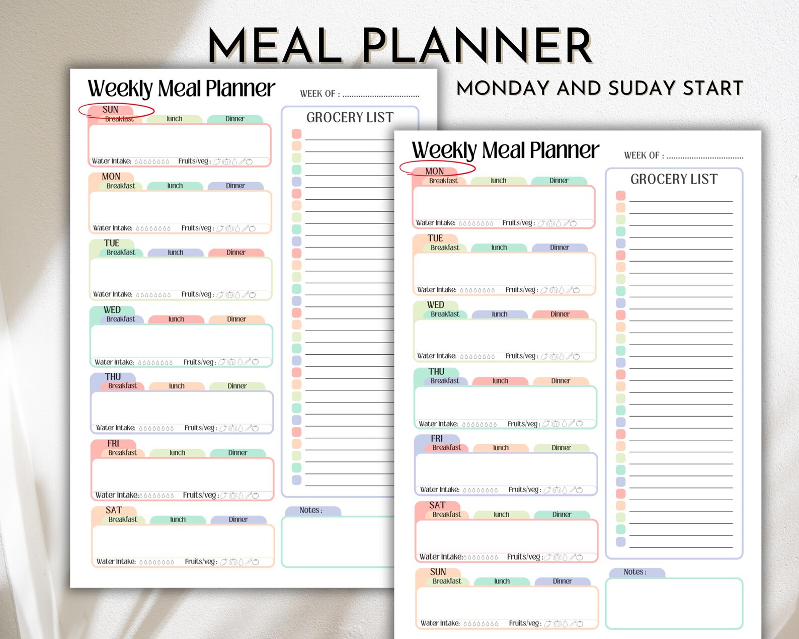 Weekly Meal Planner Printable, Weekly Food Diary, Food Journal, Grocery ...