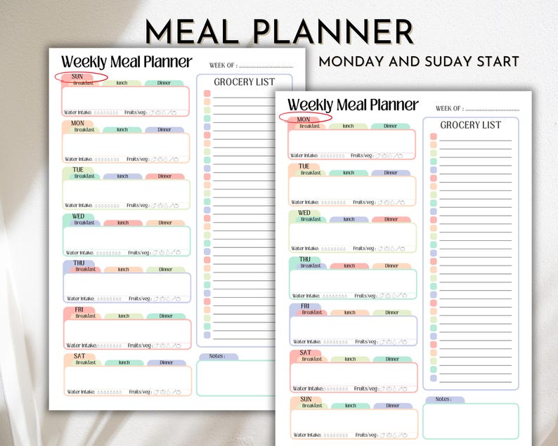 Weekly Meal Planner Printable, Weekly Food Diary, Food Journal, Grocery ...