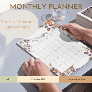 PDF Printable Floral Watercolor Monthly Calendar 2025 Digital Planner ...