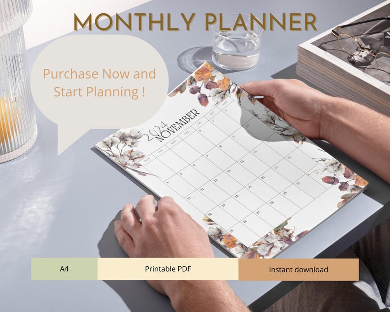 PDF Printable Floral Watercolor Monthly Calendar 2025 Digital Planner ...