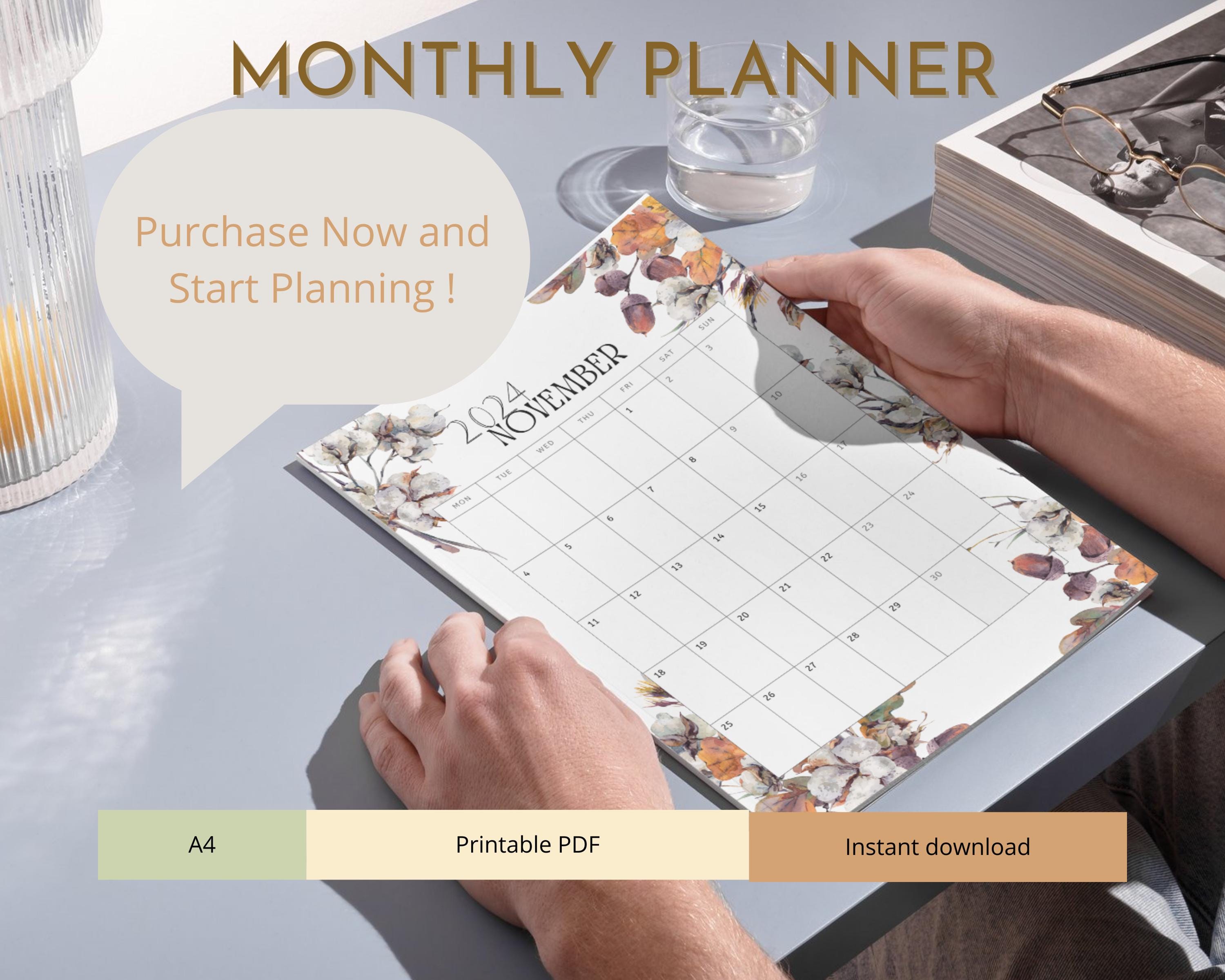 PDF Printable Floral Watercolor Monthly Calendar 2025 Digital Planner ...