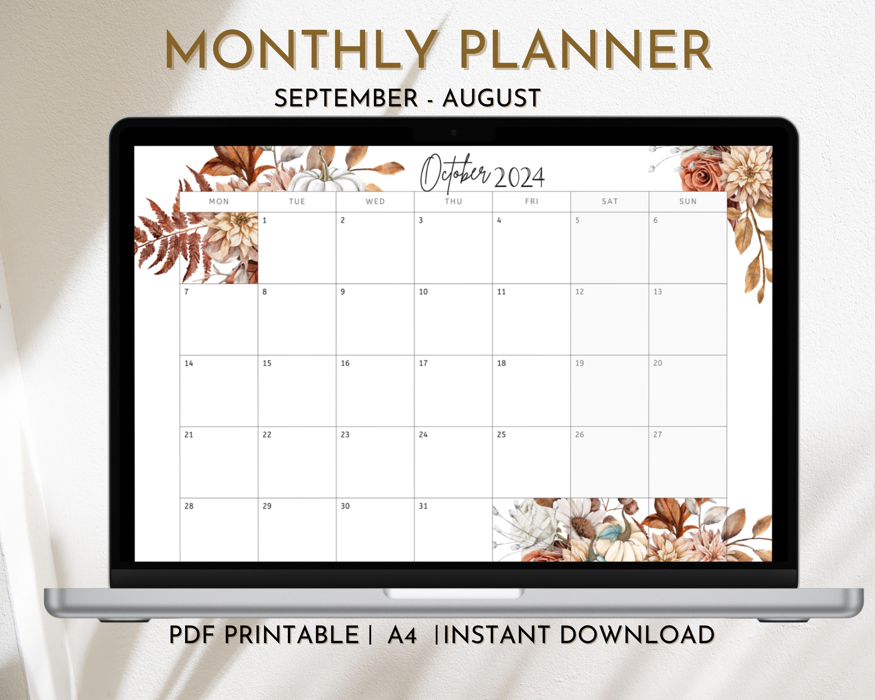 PDF Printable Floral Watercolor Monthly Calendar 2025 Digital Planner ...