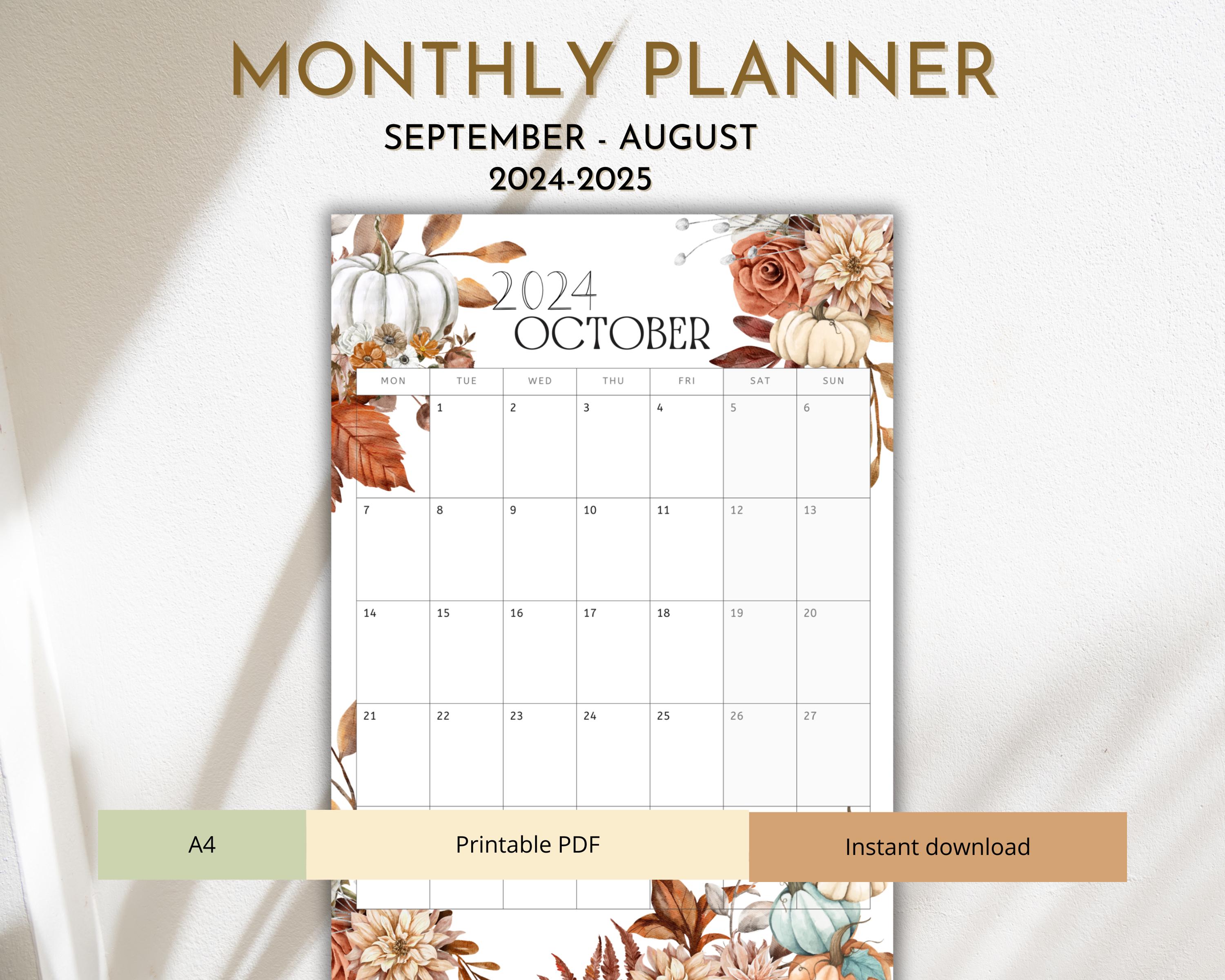 PDF Printable Floral Watercolor Monthly Calendar 2025 Digital Planner ...