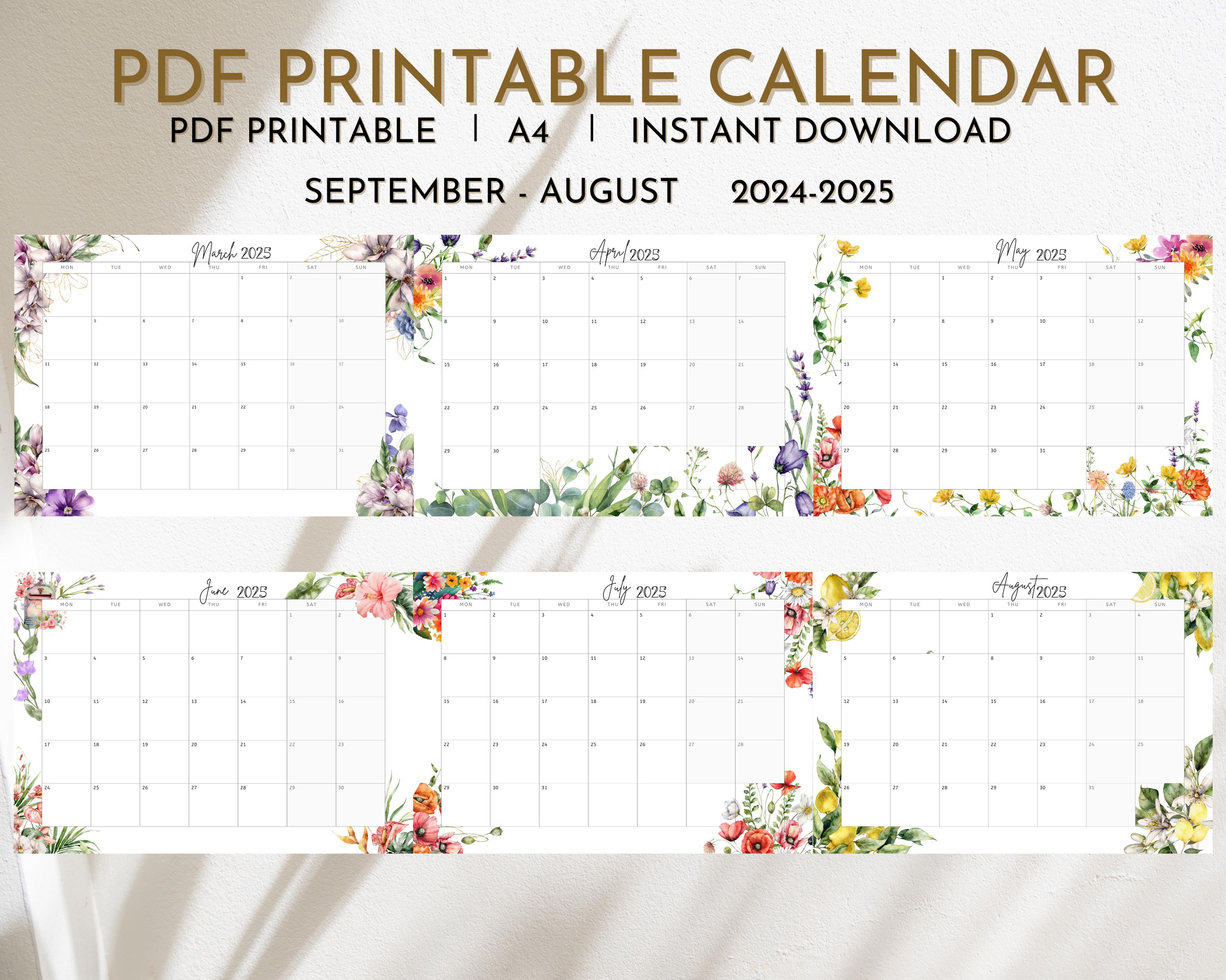 PDF Printable Floral Watercolor Monthly Calendar 2025 Digital Planner ...