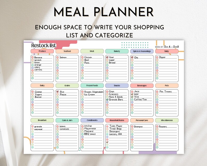 Weekly Meal Planner Printable, Weekly Food Diary, Food Journal, Grocery ...