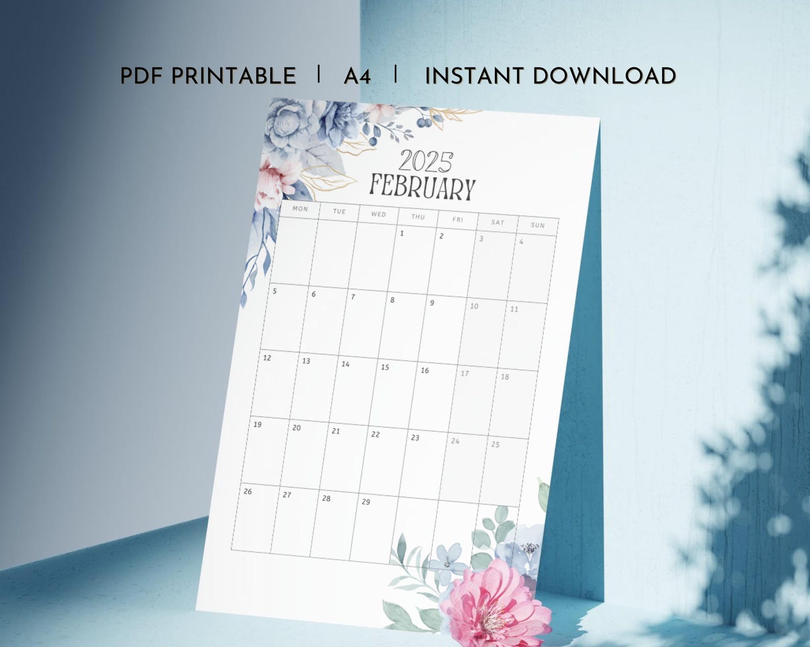 PDF Printable Floral Watercolor Monthly Calendar 2025 Digital Planner ...