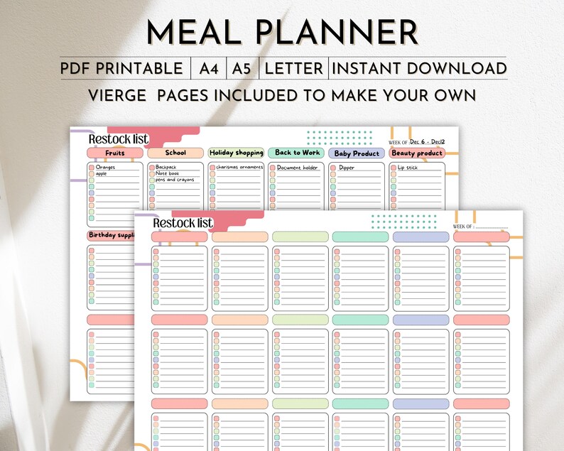 Weekly Meal Planner Printable, Weekly Food Diary, Food Journal, Grocery ...