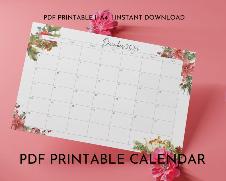 PDF Printable Floral Watercolor Monthly Calendar 2025 Digital Planner ...