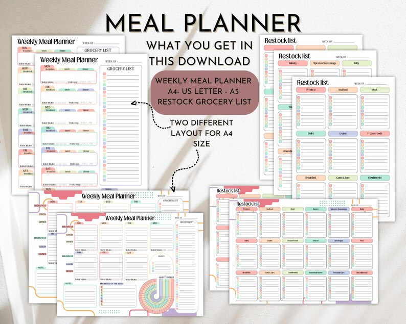 Weekly Meal Planner Printable, Weekly Food Diary, Food Journal, Grocery ...