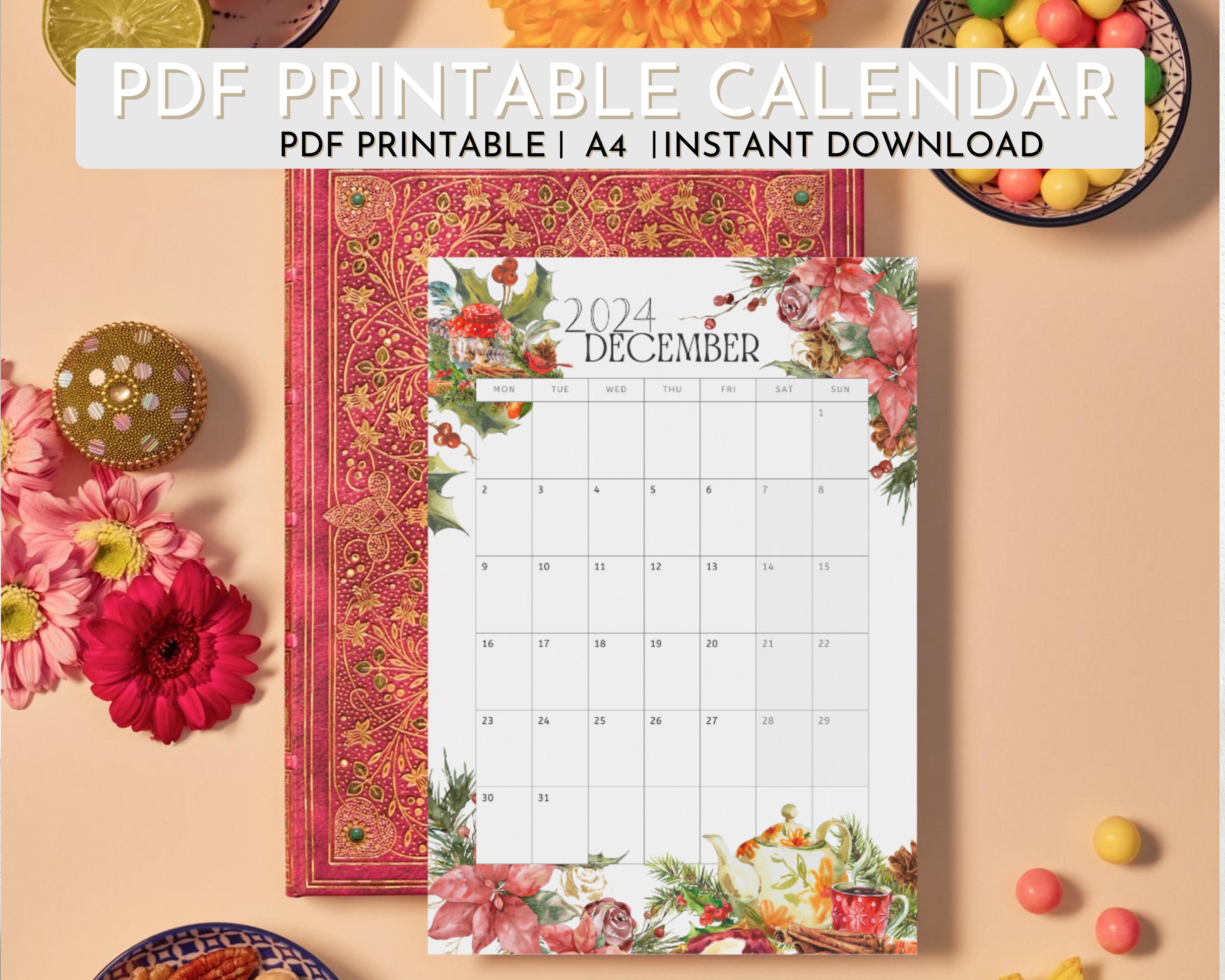 PDF Printable Floral Watercolor Monthly Calendar 2025 Digital Planner ...